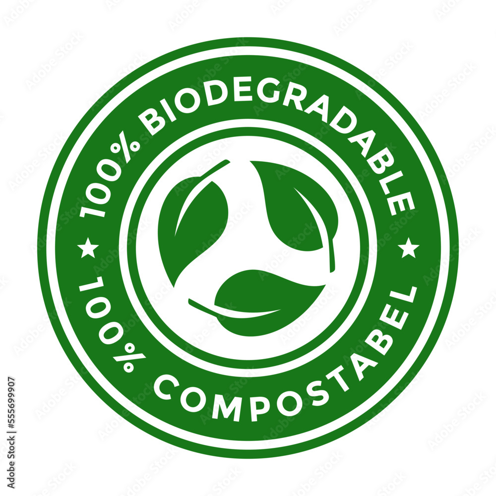 100 % biodegradable and compostable vector badge template. This design ...