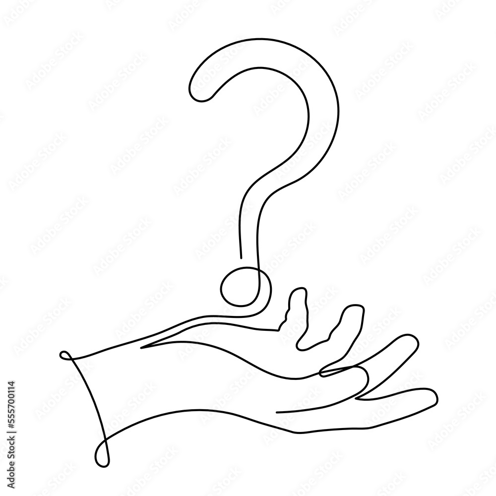 Hand holds question mark one line art, hand drawn asking sign ...