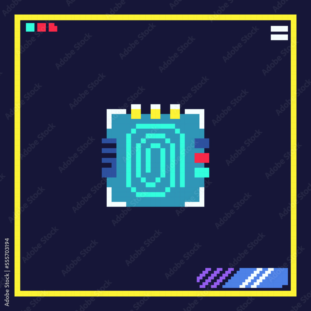 Pixel art cyber identity verification. 8bit cyberpunk style icon ...