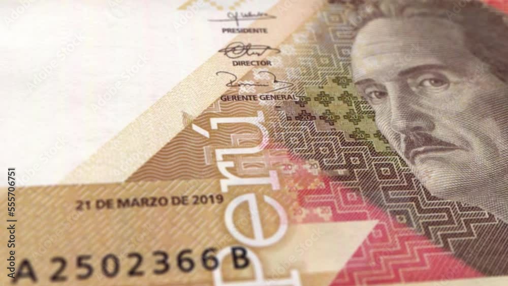 Peru Peruvian Sol 20 Banknotes, Twenty Peruvian Sol, Close-up and macro ...