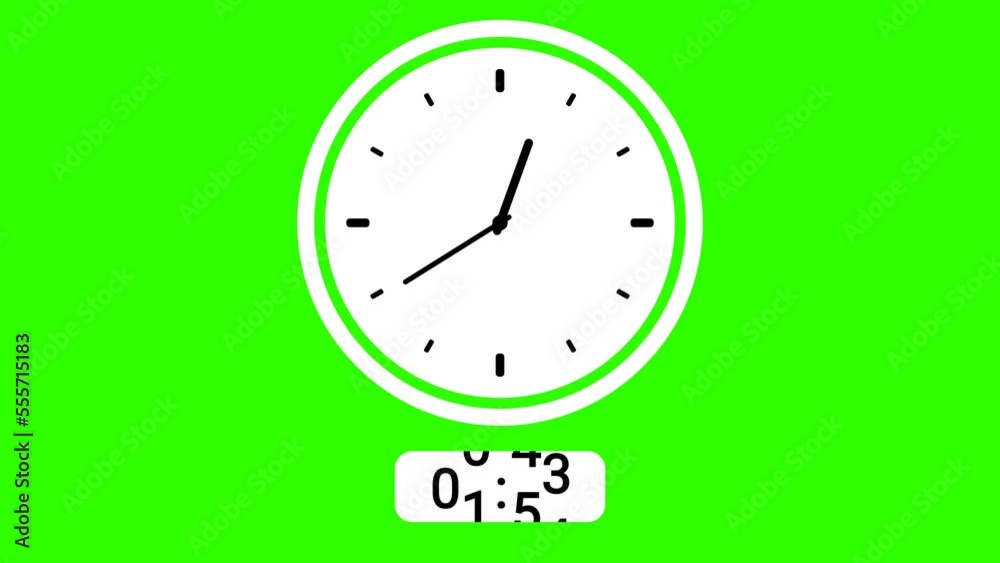 green screen animation digital clock and analog circle clock 1 am pm ...