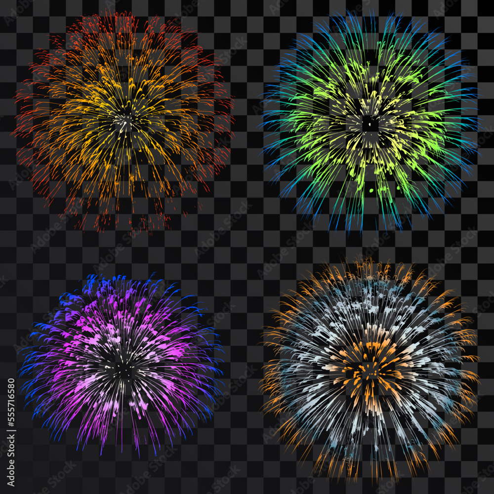 Four different fireworks with as many color gradients. Vector ...