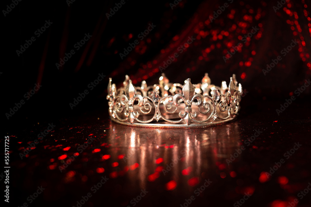 Royal luxury crown on red background. Princess and queen. Stock Photo ...