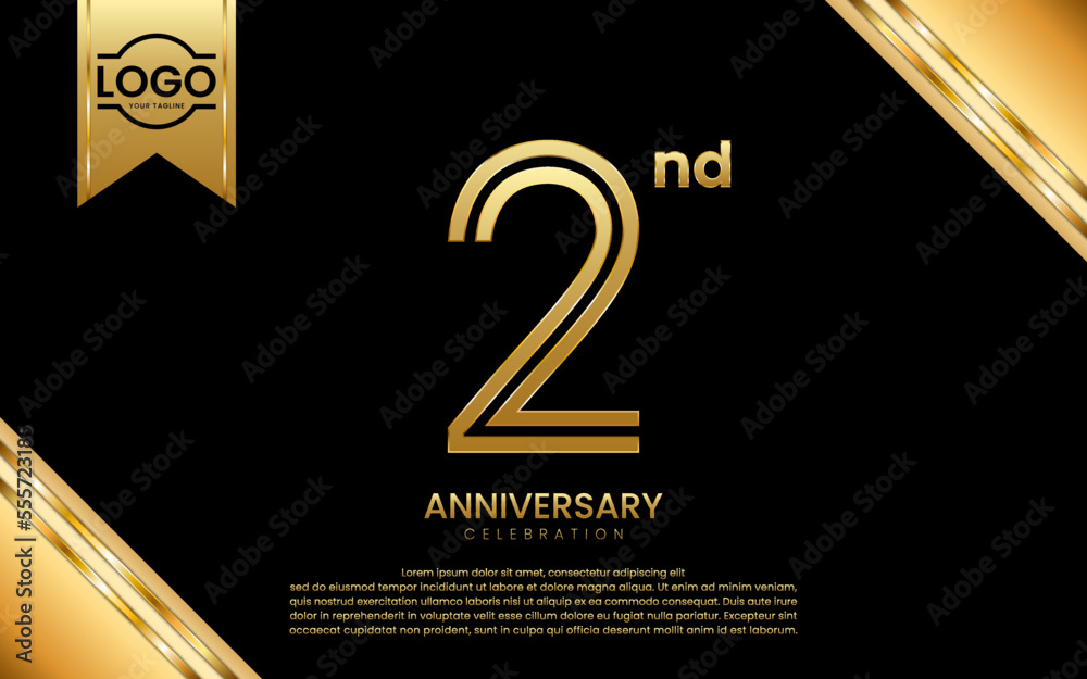 2nd Anniversary Celebration. Anniversary Template Design With Gold ...