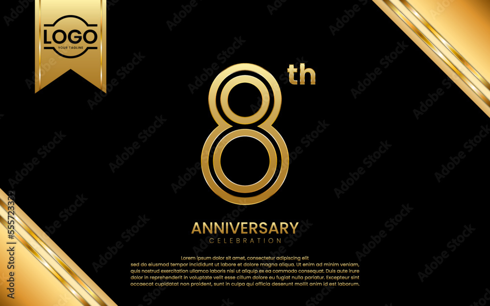 8th Anniversary Celebration. Anniversary Template Design With Gold ...