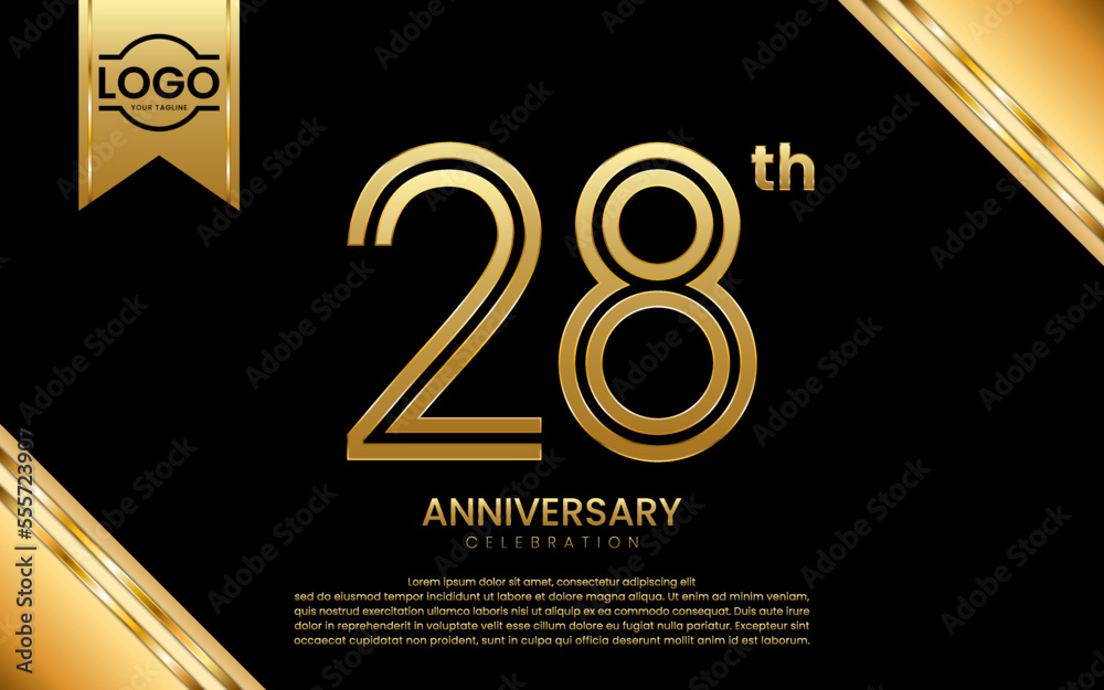 28th Anniversary Celebration. Anniversary Template Design With Gold ...