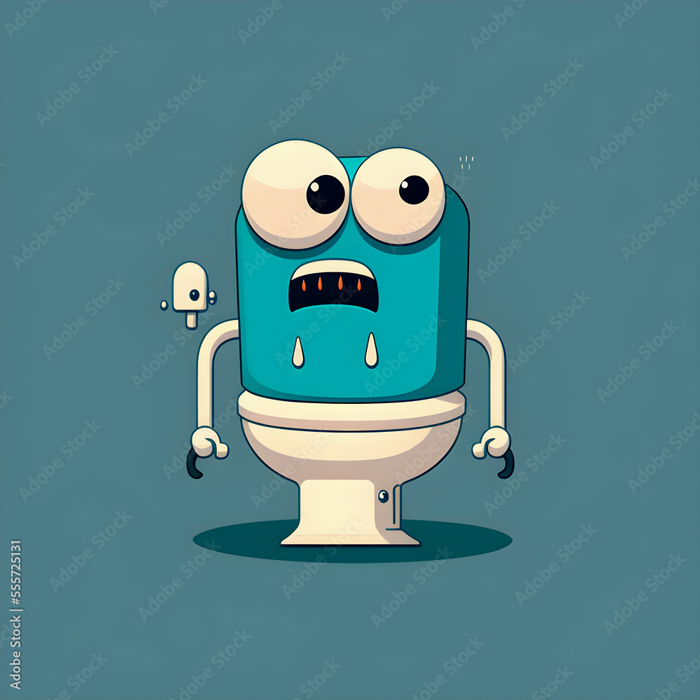 Funny toilet, cartoon style, simple lines, full body, minimalism ...