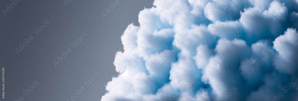 Colorful and fluffy blue cotton candy texture on a grey background. A ...