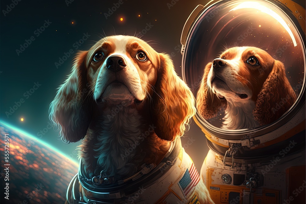 dogs in space cinematic illustration generative ai Stock Illustration ...
