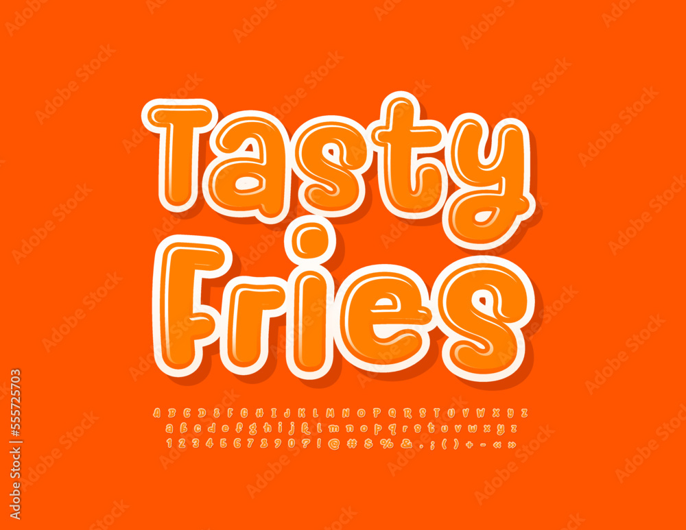 Vector playful logo Tasty Fries. Orange glossy Font. Funny handwritten ...
