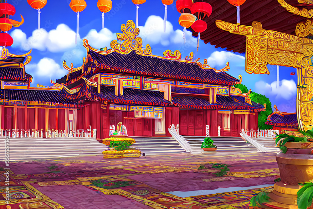 Chinese temple architecture cartoon background image made with AI ...