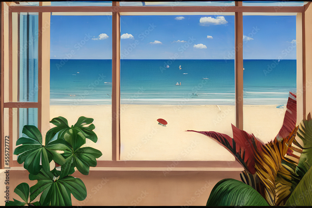 Beach resort cartoon background image made with AI technology Stock ...