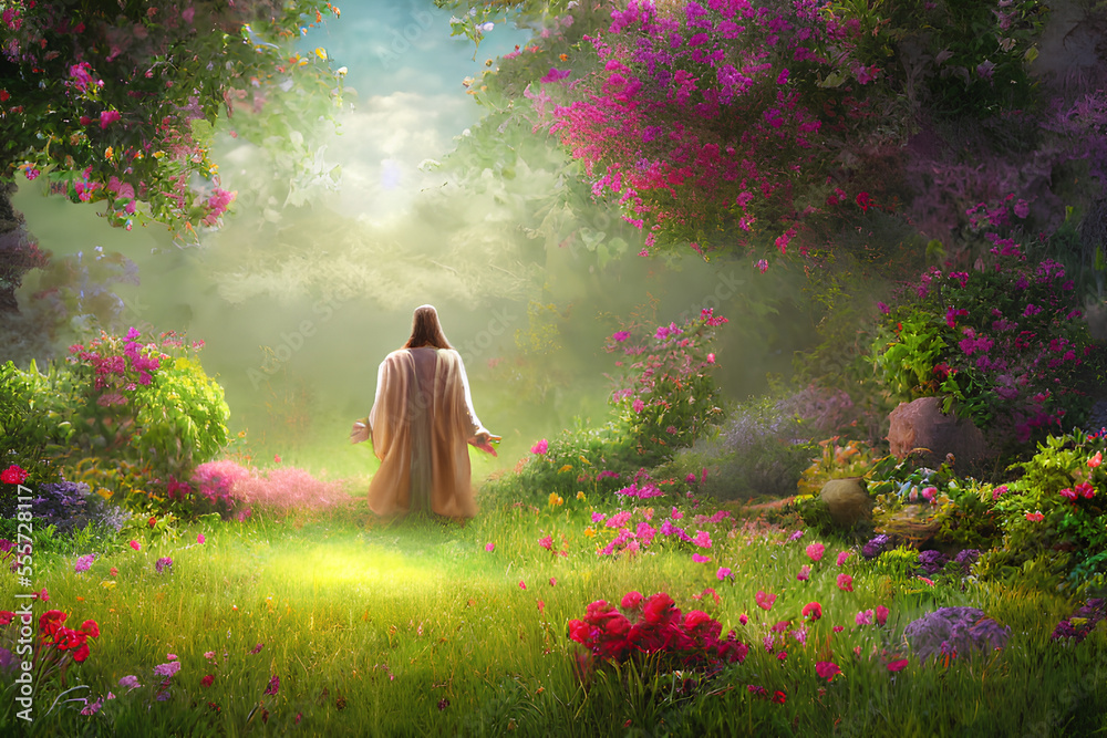 Jesus in a field cartoon background image made with AI technology Stock ...