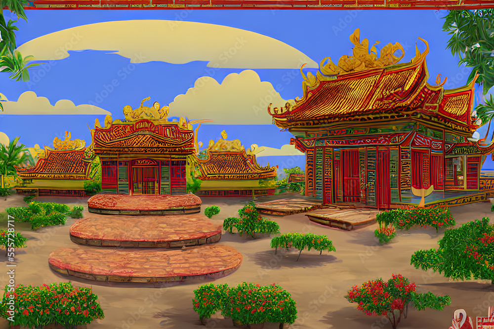 ภาพประกอบสต็อก Buddhist temple cartoon background image made with AI ...