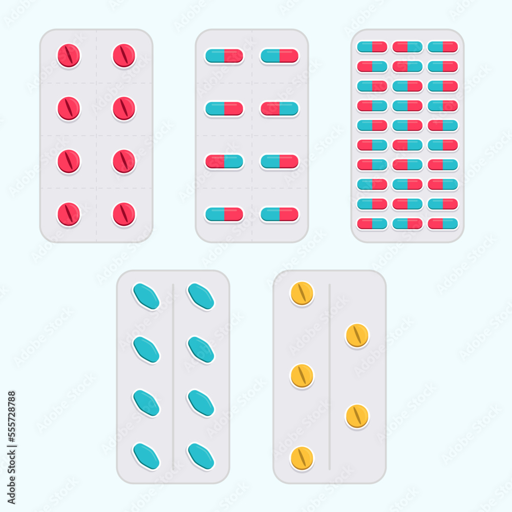 Collection of realistic pills in different shapes. Pill and medicine ...