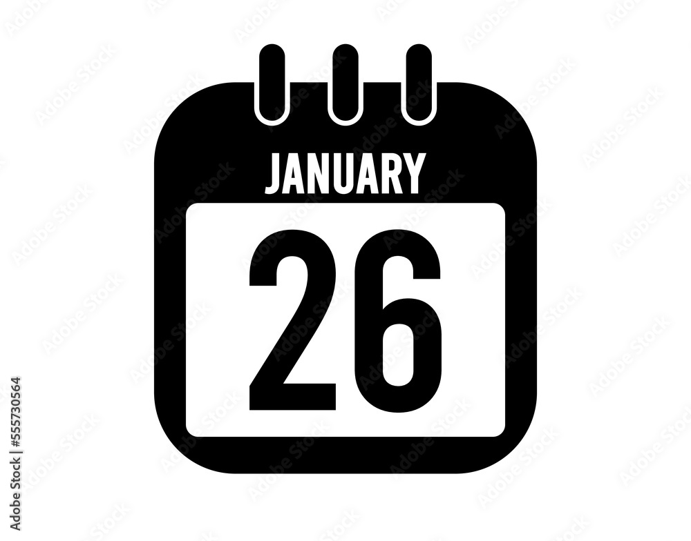 26 January calendar icon. Black calendar vector on white background for ... 26 January calendar icon. Black calendar vector on white background for ...
