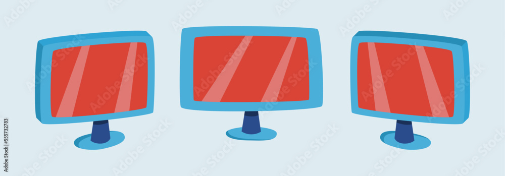 monitor set up flat vector illustration. technology design element. pc ...