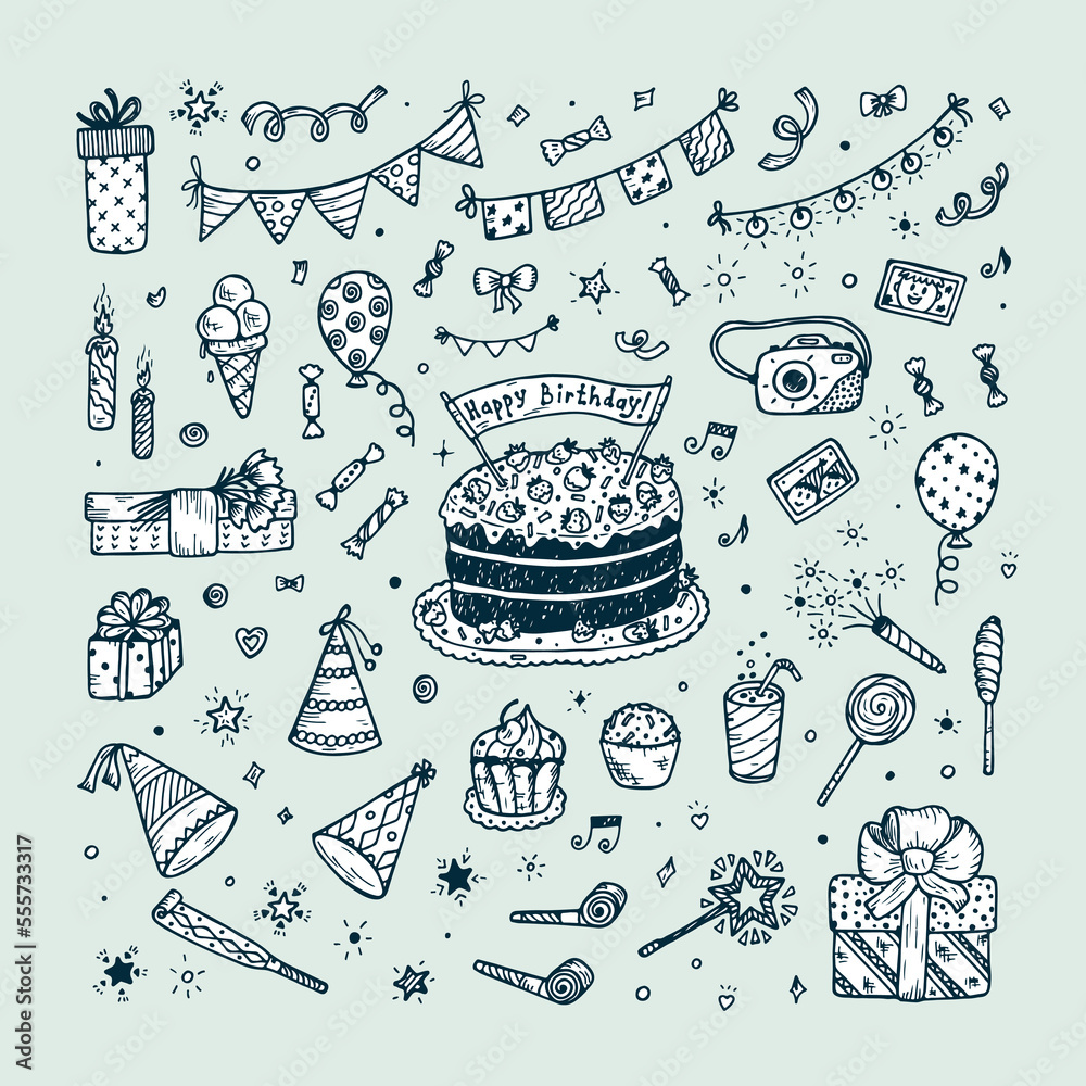 Birthday party elements vector set. Happy birthday. Birthday elements ...
