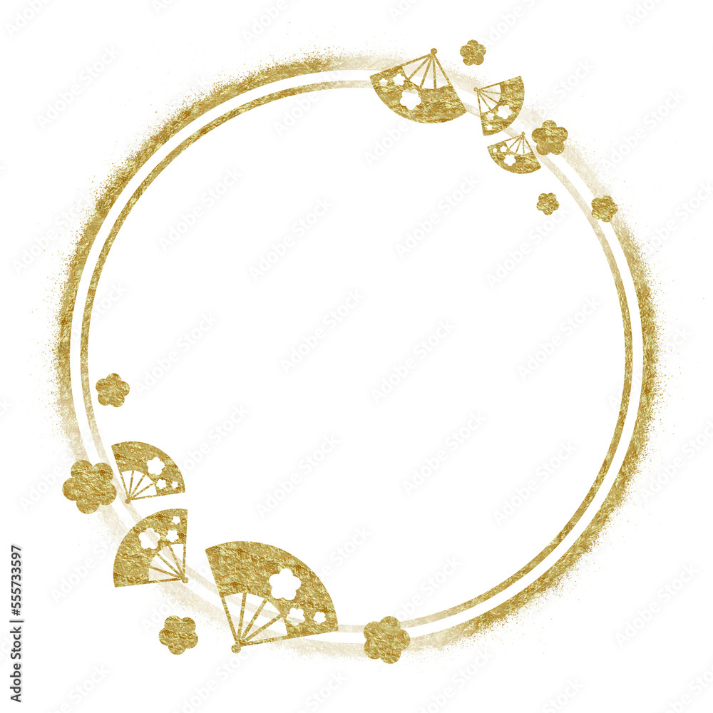 Classic Chinese Style Circle Frame Shiny Gold Color, with cherry ...