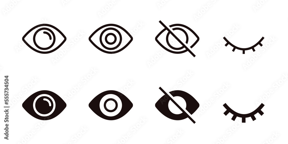 Set of eye visible view icons vector design see and unsee symbol Stock Vector | Adobe Stock
