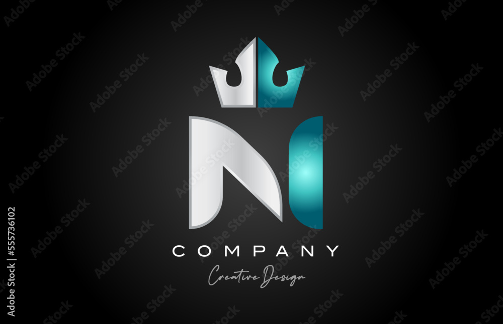 blue grey N alphabet letter logo icon design. Creative crown king template for business and ...