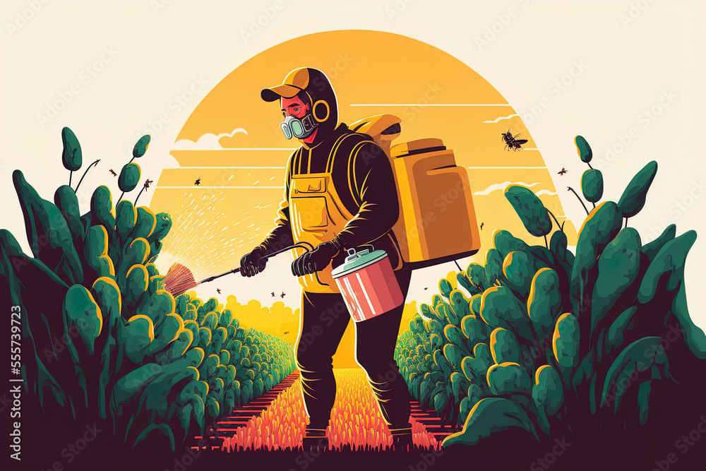 A farmer sprays a herbicide or pesticide on a crop. Man applying ...