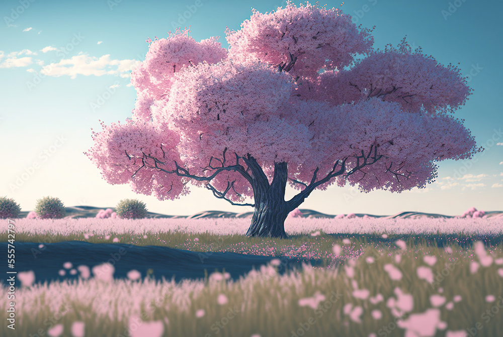 pink tree in the park,landscape,landscape with trees and clouds ...