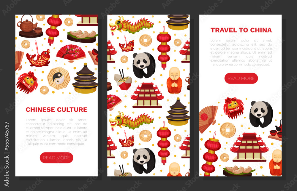 China Banner Design with Traditional Chinese Attribute and Symbols ...
