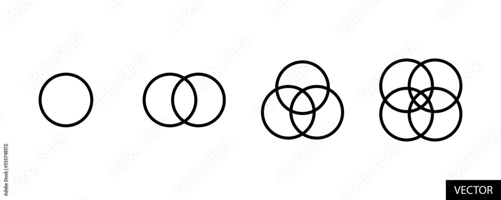 1, 2, 3, 4 overlapping circles venn diagram vector icons in line style ...
