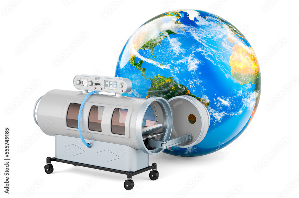 Hyperbaric chamber with Earth Globe, 3D rendering Stock Illustration ...
