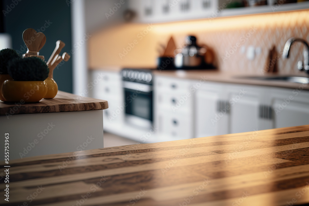 Table top and blurred kitchen room as background Stock Illustration ...