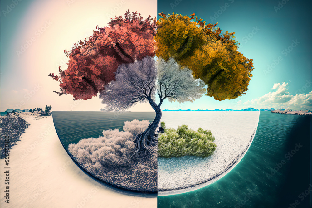 An isolated image representing the cycle of seasons and nature: fall ...