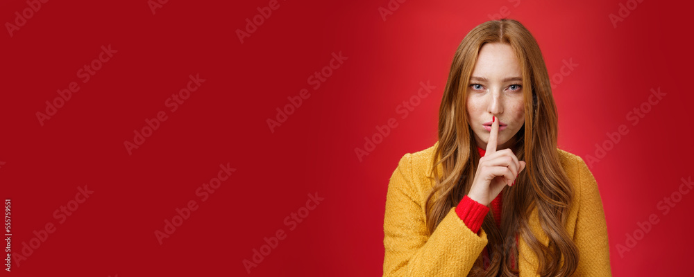 Shh keep out secret safe. Portrait of sensual attractive and daring ...