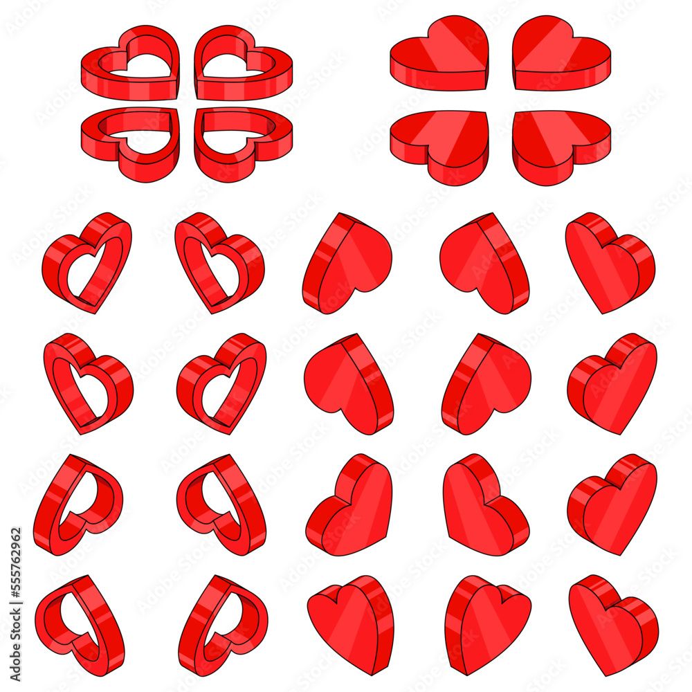 Heart. Big set of vector elements. A set of hearts for lovers ...