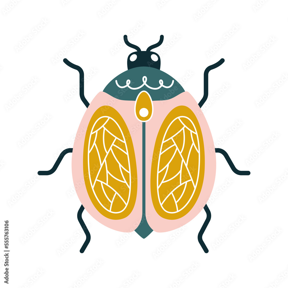 Cute isolated pink symmetrical flat beatles in art deco style. Vector ...