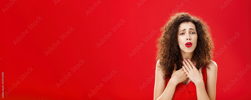 Woman grateful for saving her from robber holding hands on breast ...