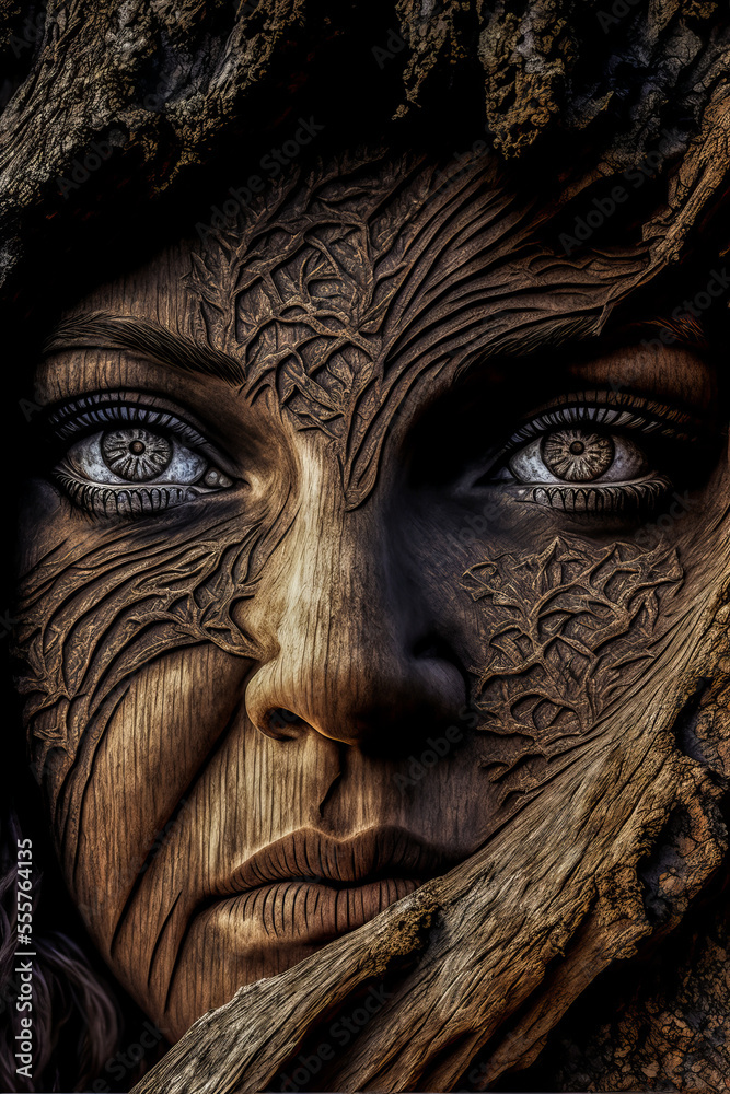 Face evoking the ancient mythology carved in a magical and millenary ...