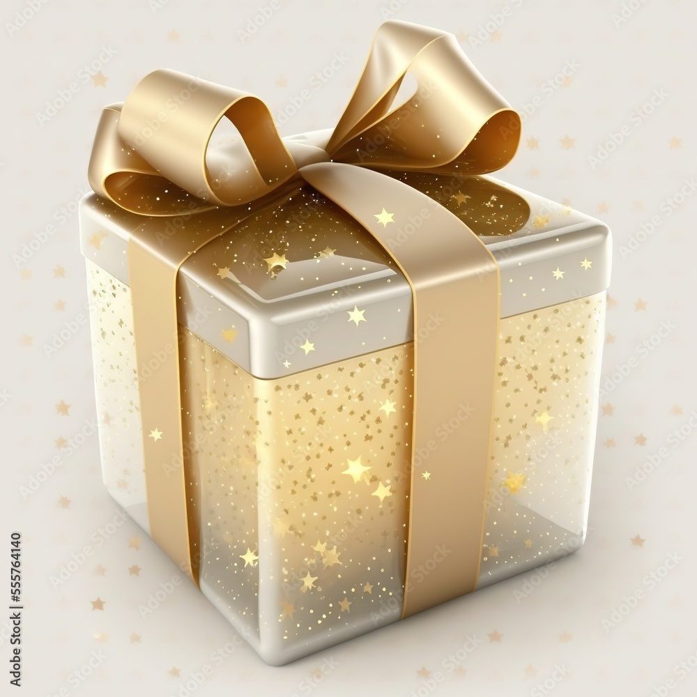 golden gift boxes with bright golden ribbon bow isolated on transparent ...