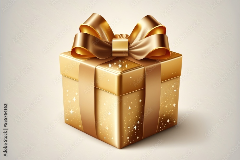 golden gift boxes with bright golden ribbon bow isolated on transparent ...