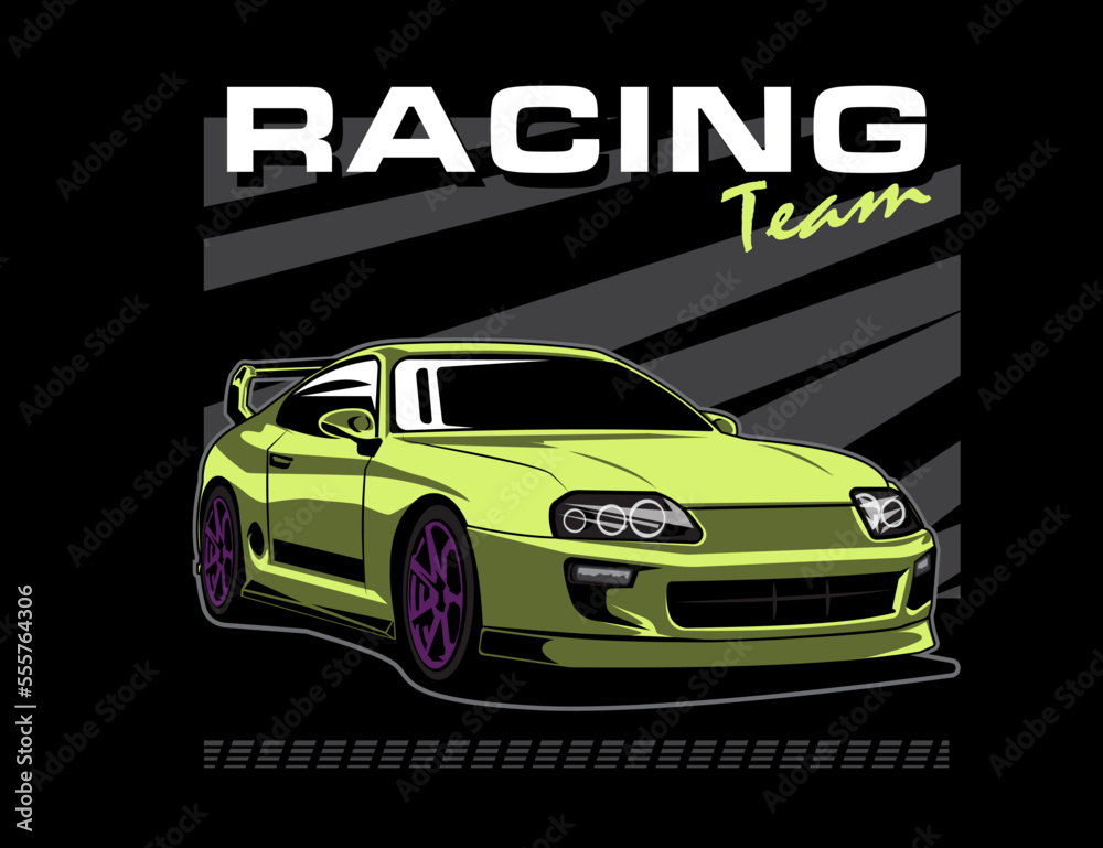 90s car illustration in light green color with text and abstract ...