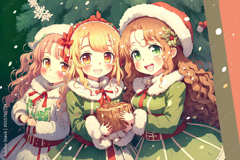 Cute Christmas illustration in the Padoru anime style. Generative AI ...