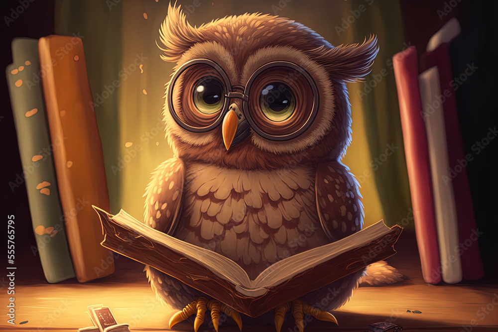 Owl Reading A Book Drawing