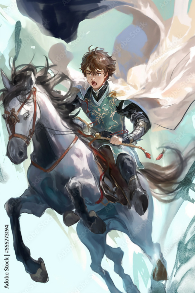 anime boy riding horse Stock Illustration | Adobe Stock