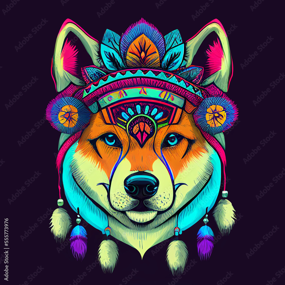 Dog Shiba inu illustration, animal indian warrior, native american ...