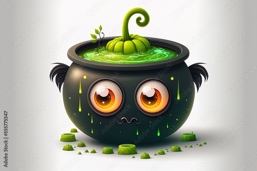 believable Black witch's cauldron with eyes made of green brew for ...
