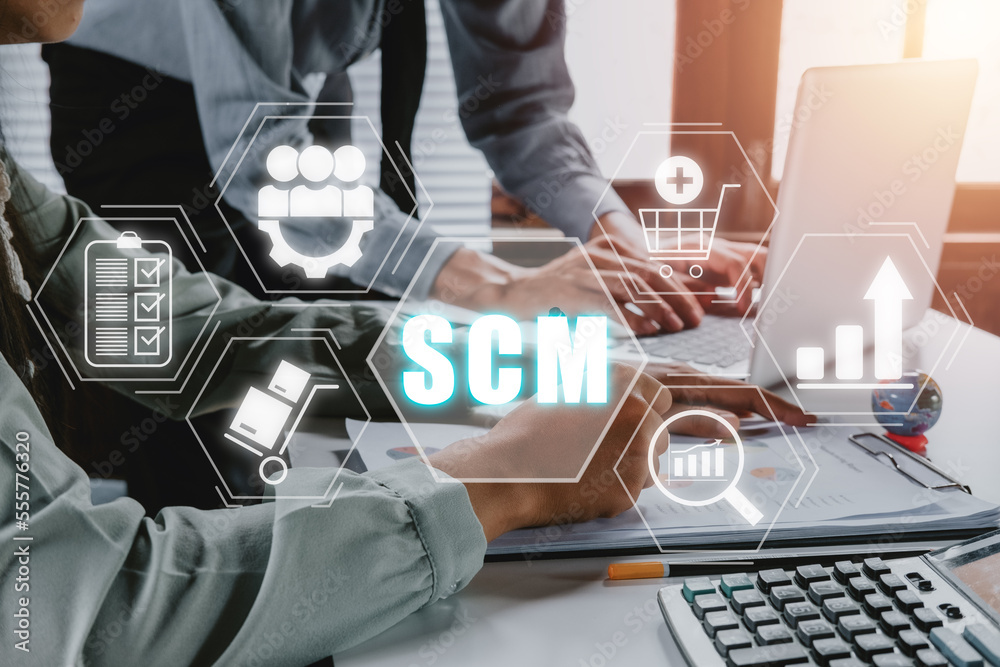 SCM, Supply Chain Management concept, Business person team working on ...