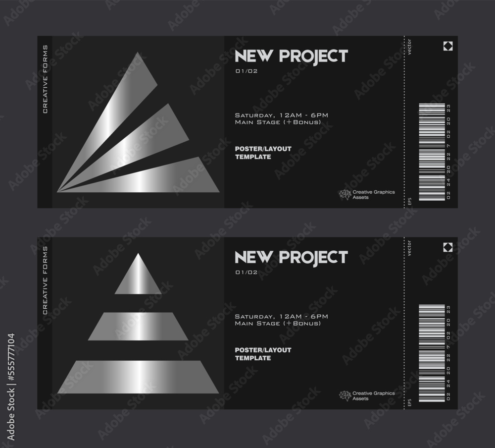 Silver ticket vector template. Brutalism-inspired graphics. Great for ...