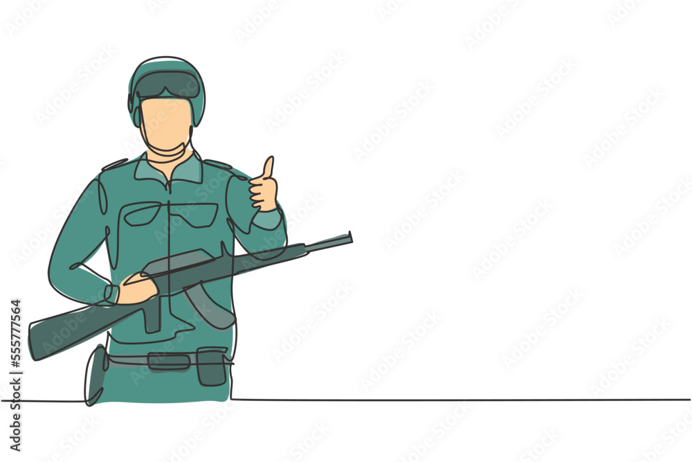 Vetor de Continuous one line drawing soldiers with weapons, full ...