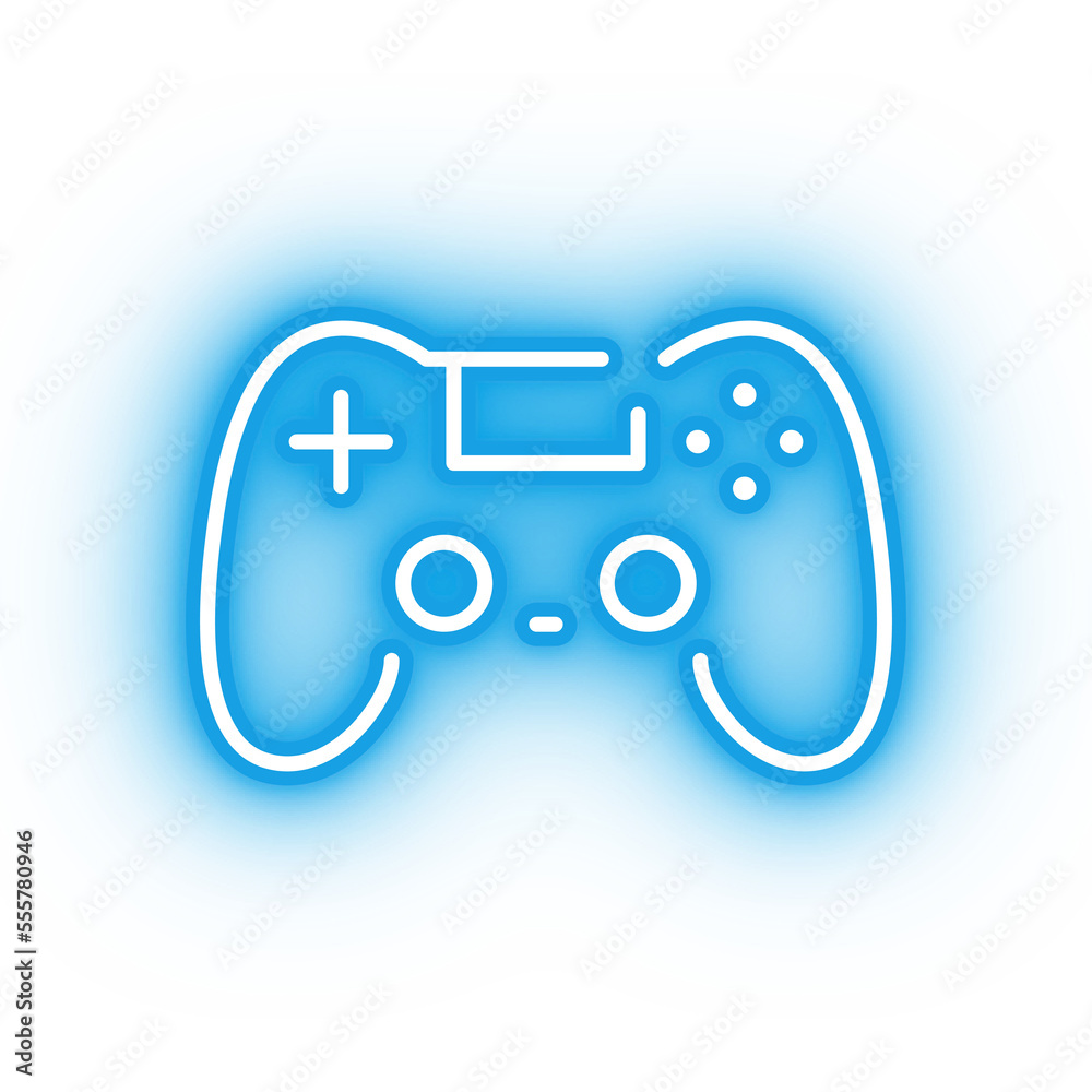 Neon blue controller, glowing game controller icon on transparent ...