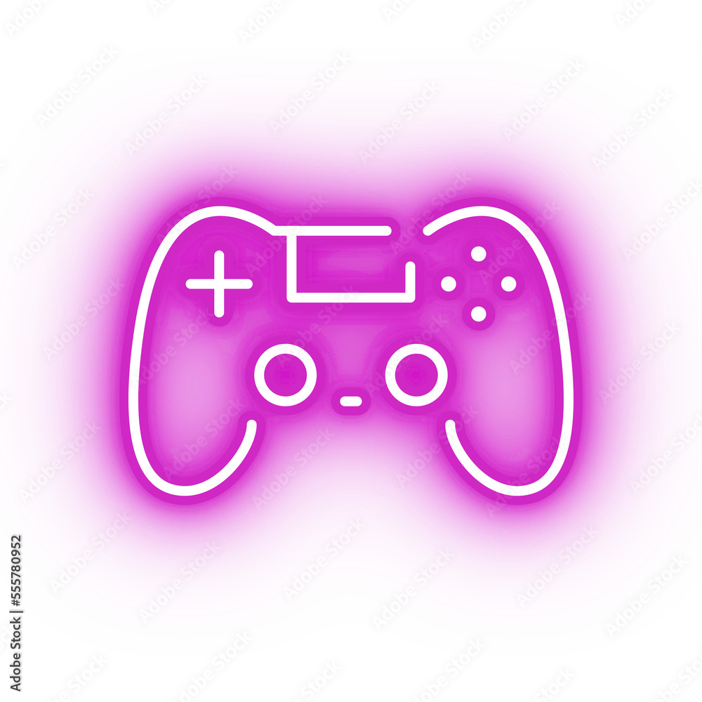 Neon pink controller, glowing game controller icon on transparent ...